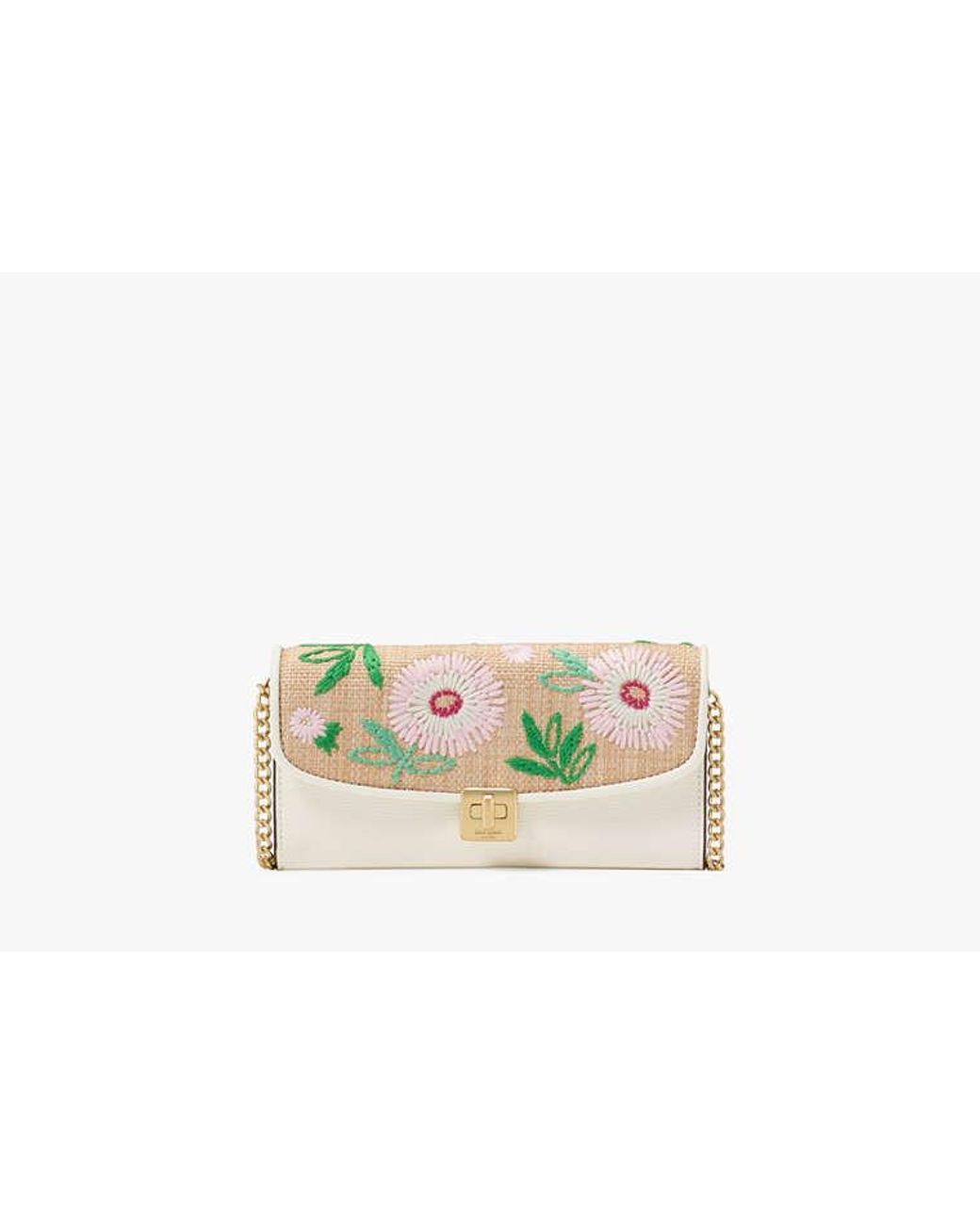 Kate Spade Phoebe Straw Turnlock Wallet-On-Chain, Natural in Black | Lyst