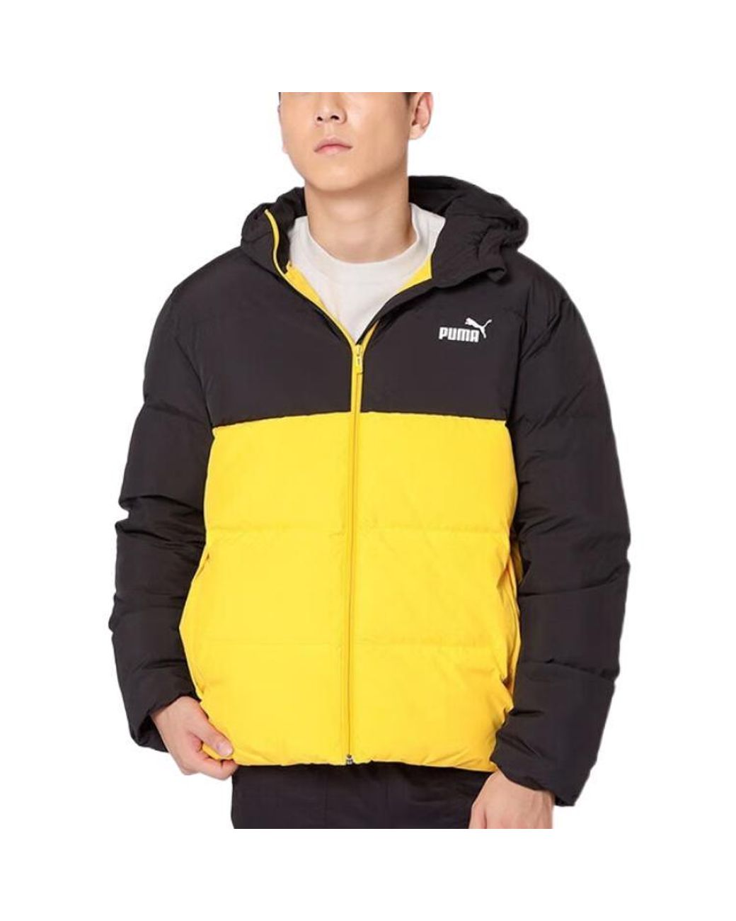 PUMA Logo Puffer Down Jacket in Yellow for Men | Lyst