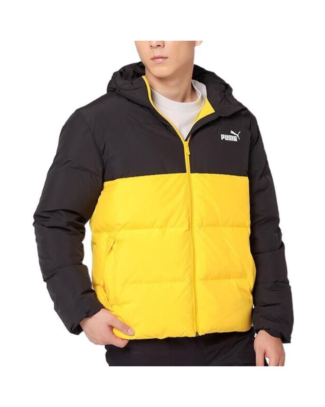 PUMA Logo Puffer Down Jacket in Yellow for Men | Lyst