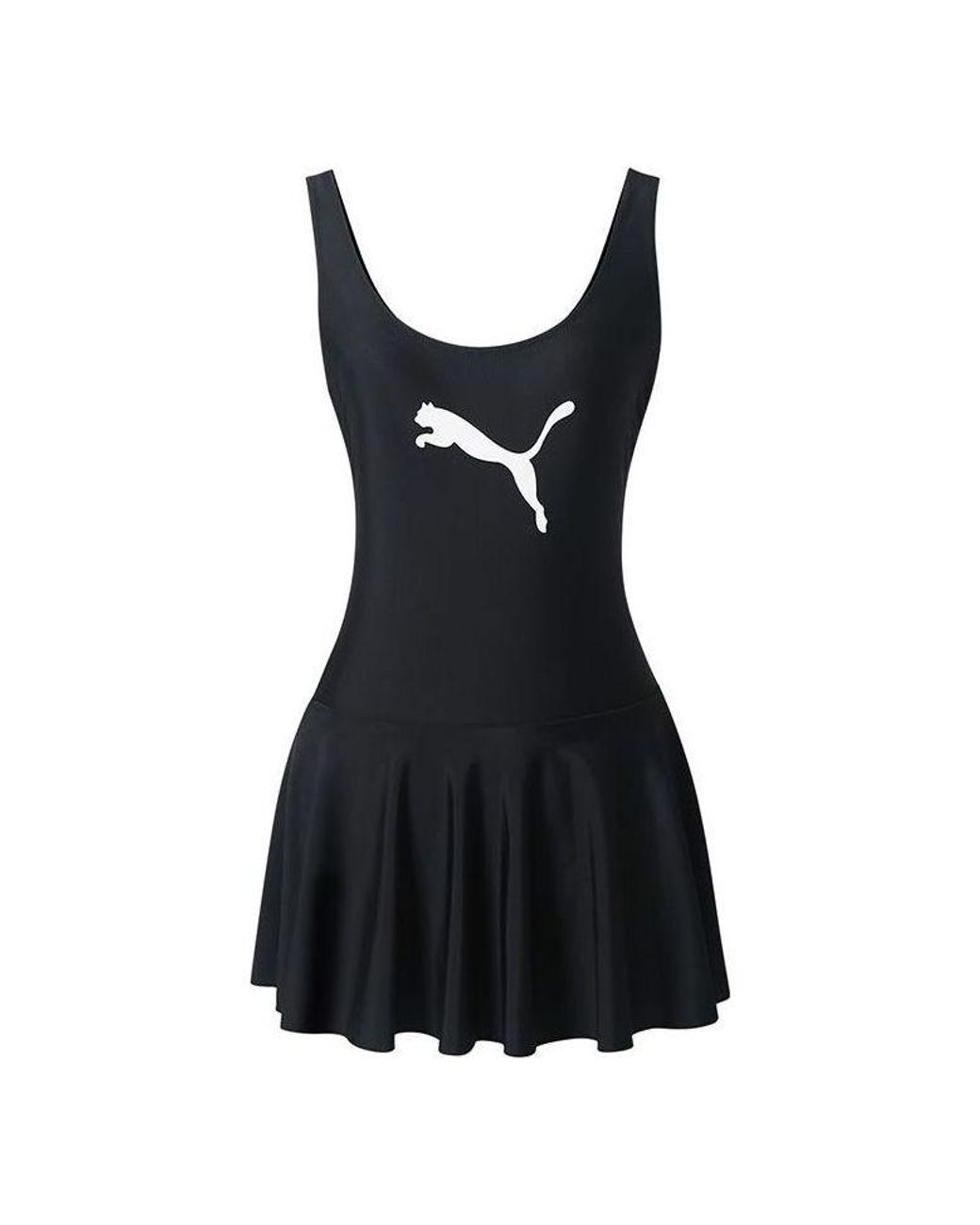 PUMA Logo One-piece Swimsuit in Black | Lyst