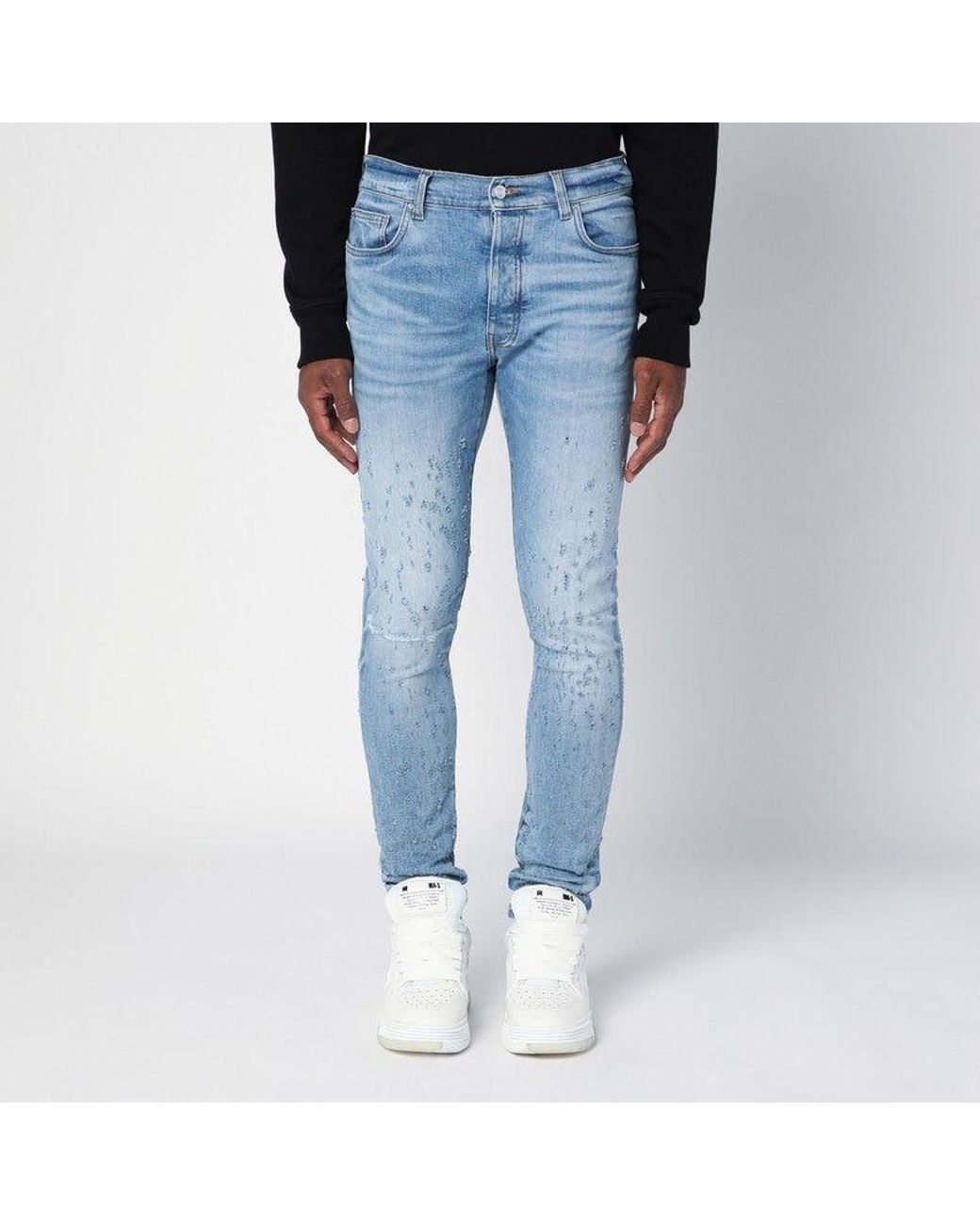 Amiri Light Distressed Skinny Jeans in Blue for Men | Lyst