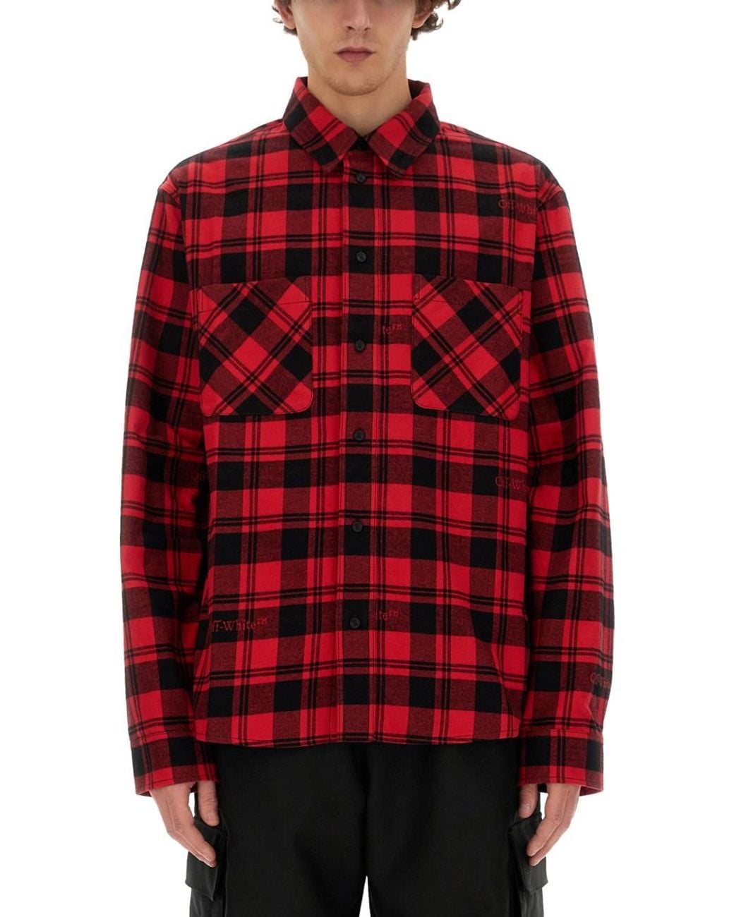 Off-White c/o Virgil Abloh Bold Check Print Shirt in Red for Men | Lyst