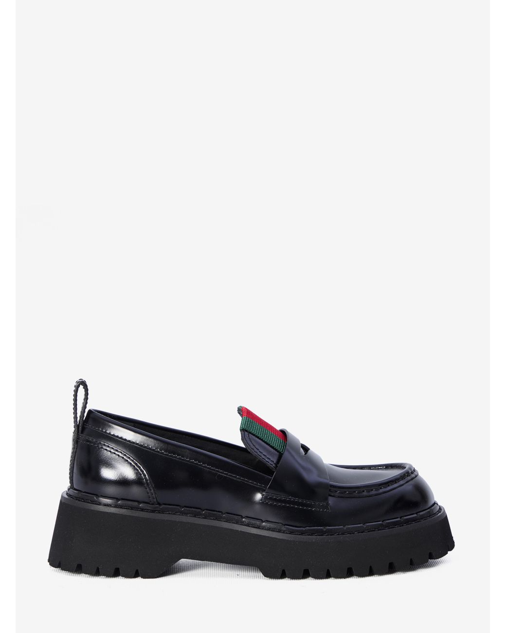 Gucci Luxe Mini Leather Loafers With Signature Stripes in Black | Lyst