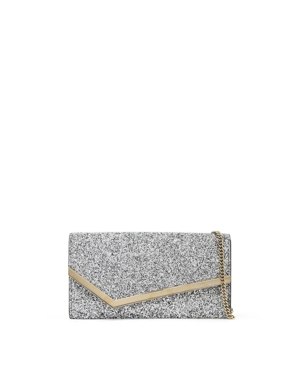 Jimmy Choo Asymmetrical Glitter Mini Clutch in Gray | Lyst