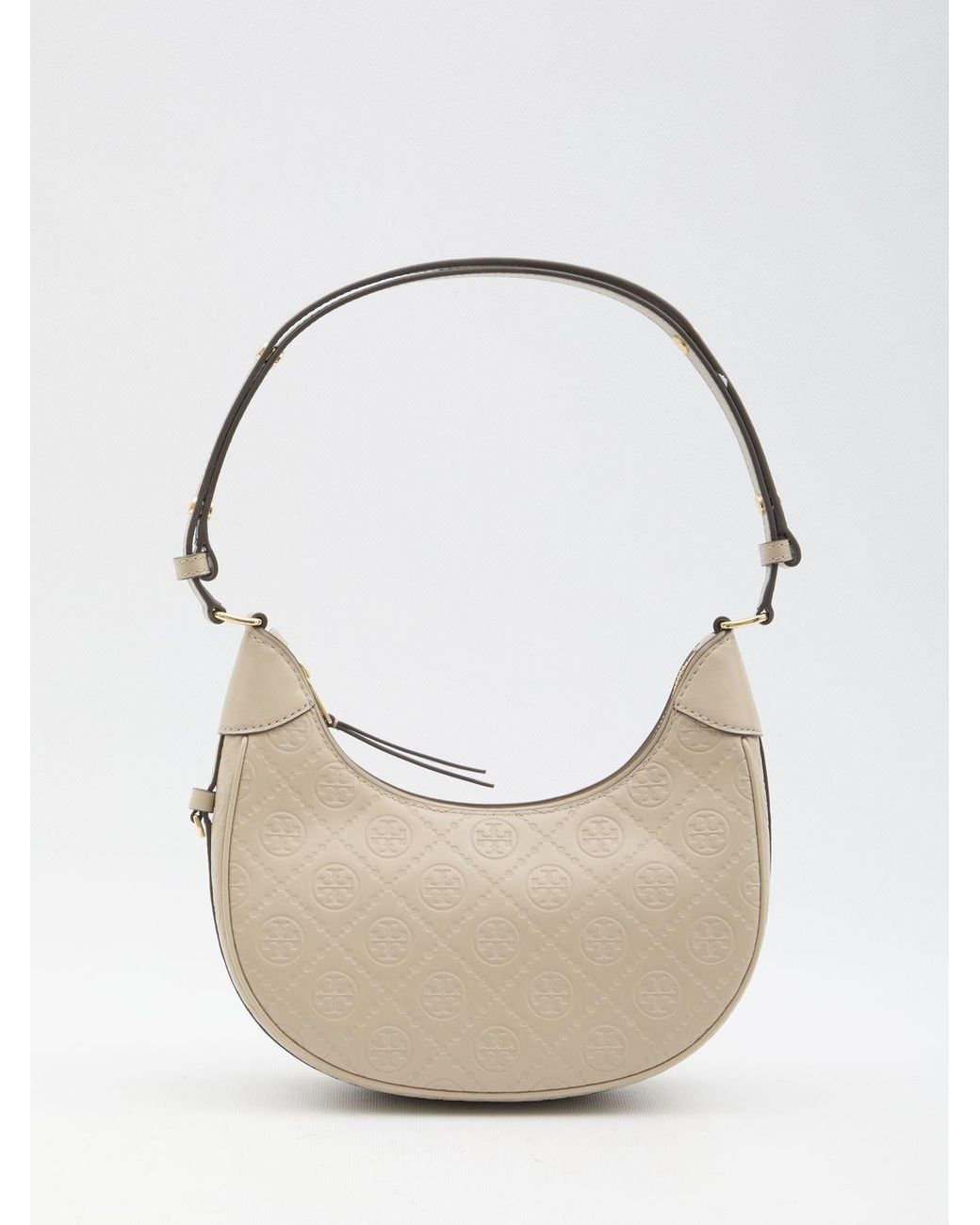 Tory Burch T Monogram Crescent Bag in Natural | Lyst