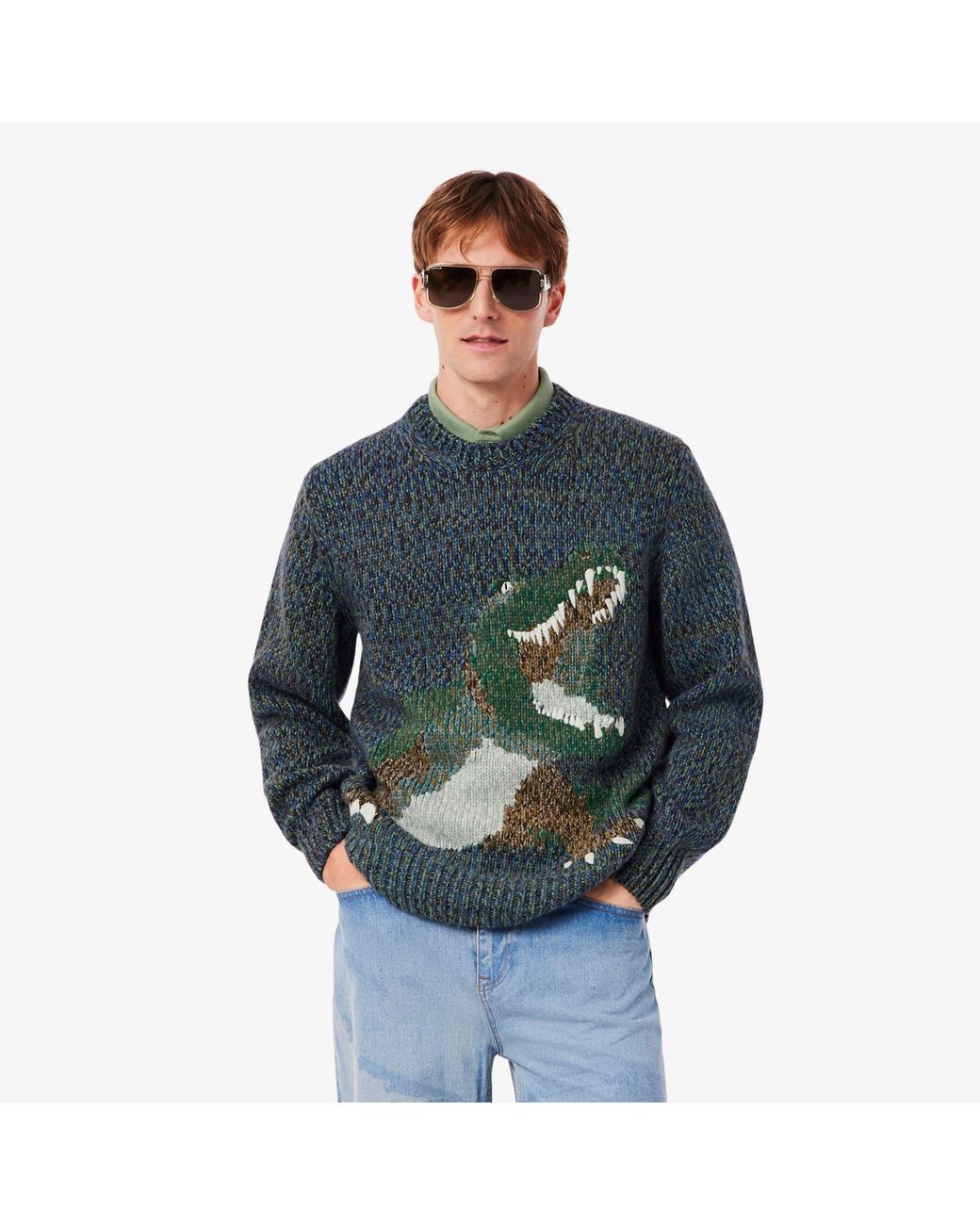 Lacoste Knit Intarsia Crocodile Sweater in Blue for Men | Lyst