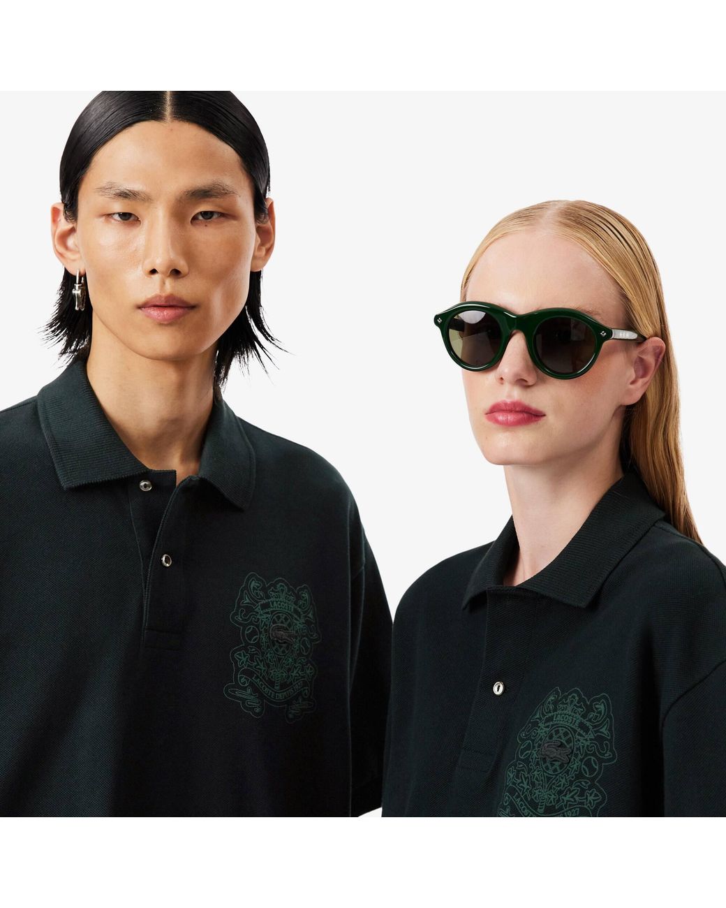 Lacoste Runway Loose Fit Shield Piqué Polo Shirt in Black | Lyst