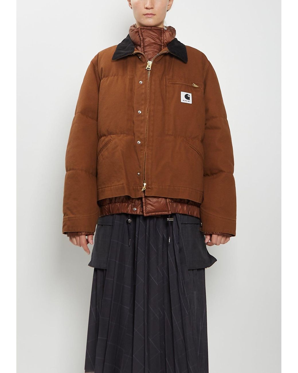 SACAI X CARHARTT WIP Washed Cotton Canvas Duck Puffer Jacket in Brown ...