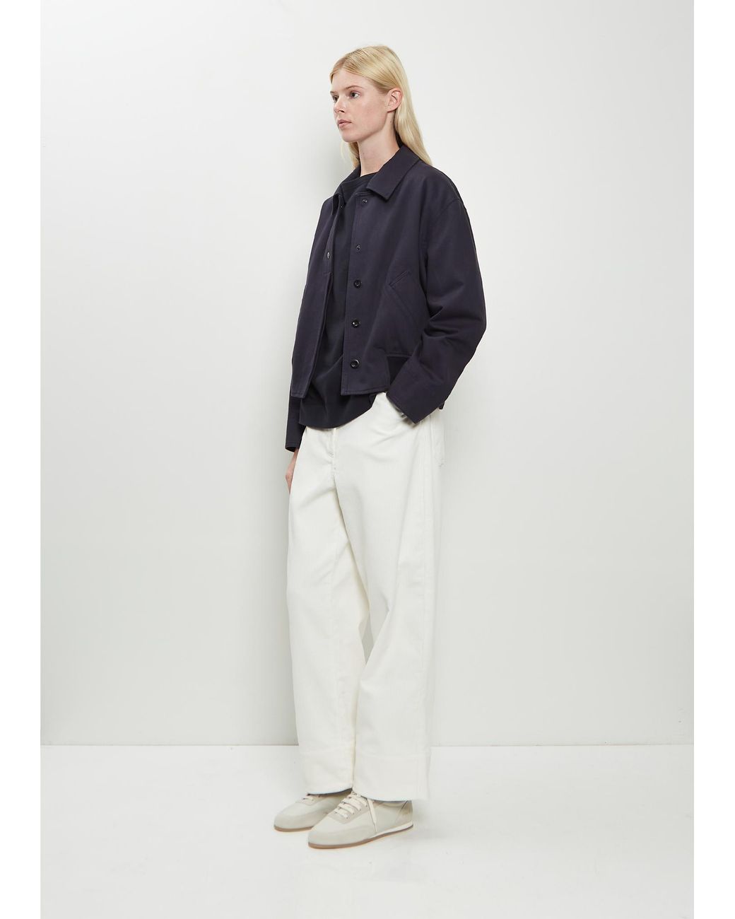 MHL by Margaret Howell Cropped Cotton Bomber Jacket in Blue | Lyst