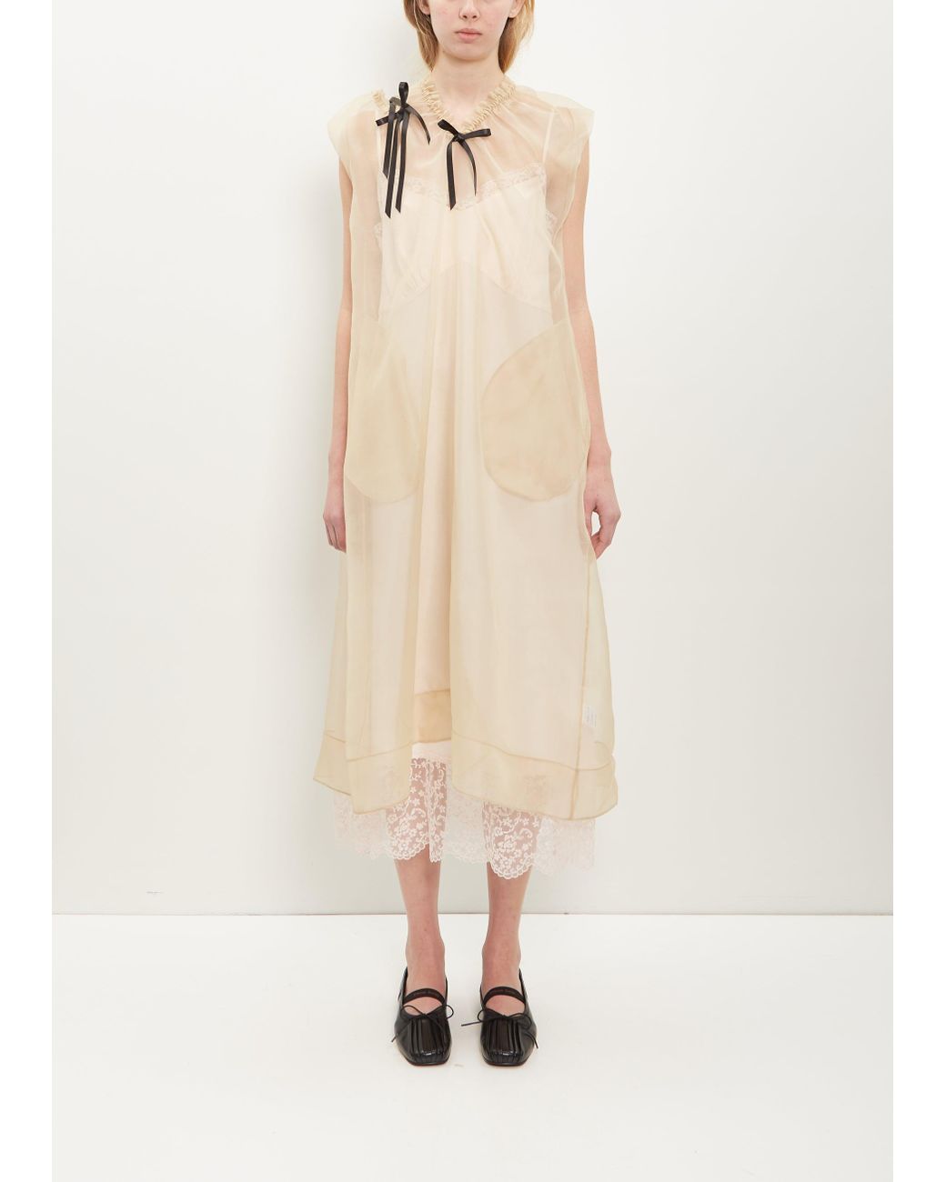 Simone Rocha Chiffon Silk Dress With Shoulder Bite in Natural | Lyst
