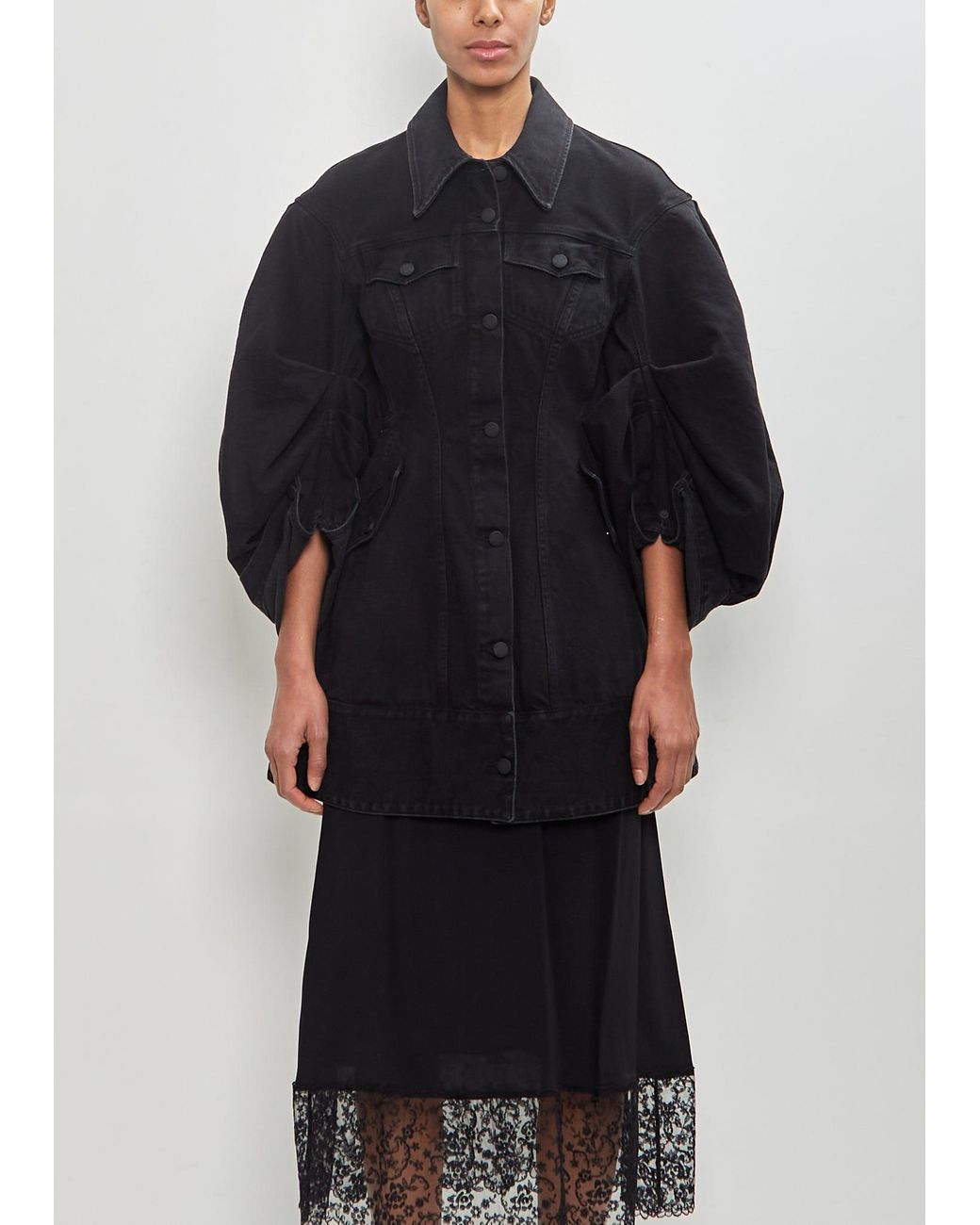 Simone Rocha Cotton Denim Sculpted Short Coat in Black | Lyst