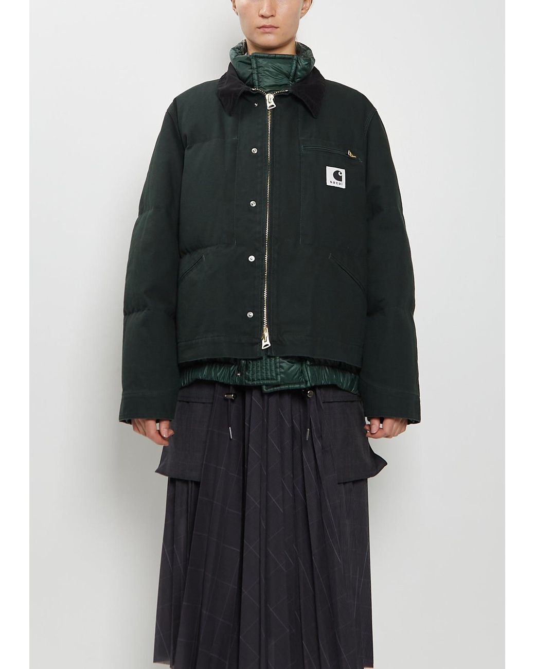 SACAI X CARHARTT WIP Washed Cotton Denim Duck Puffer Jacket in Black ...