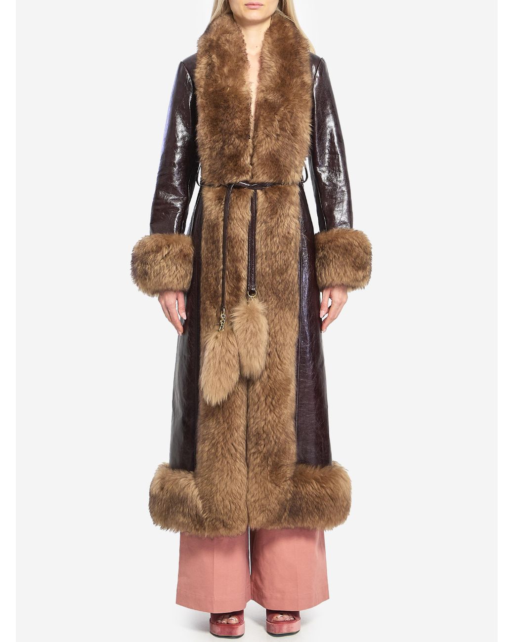 Chloé Long Columnstyle Leather Coat in Brown | Lyst