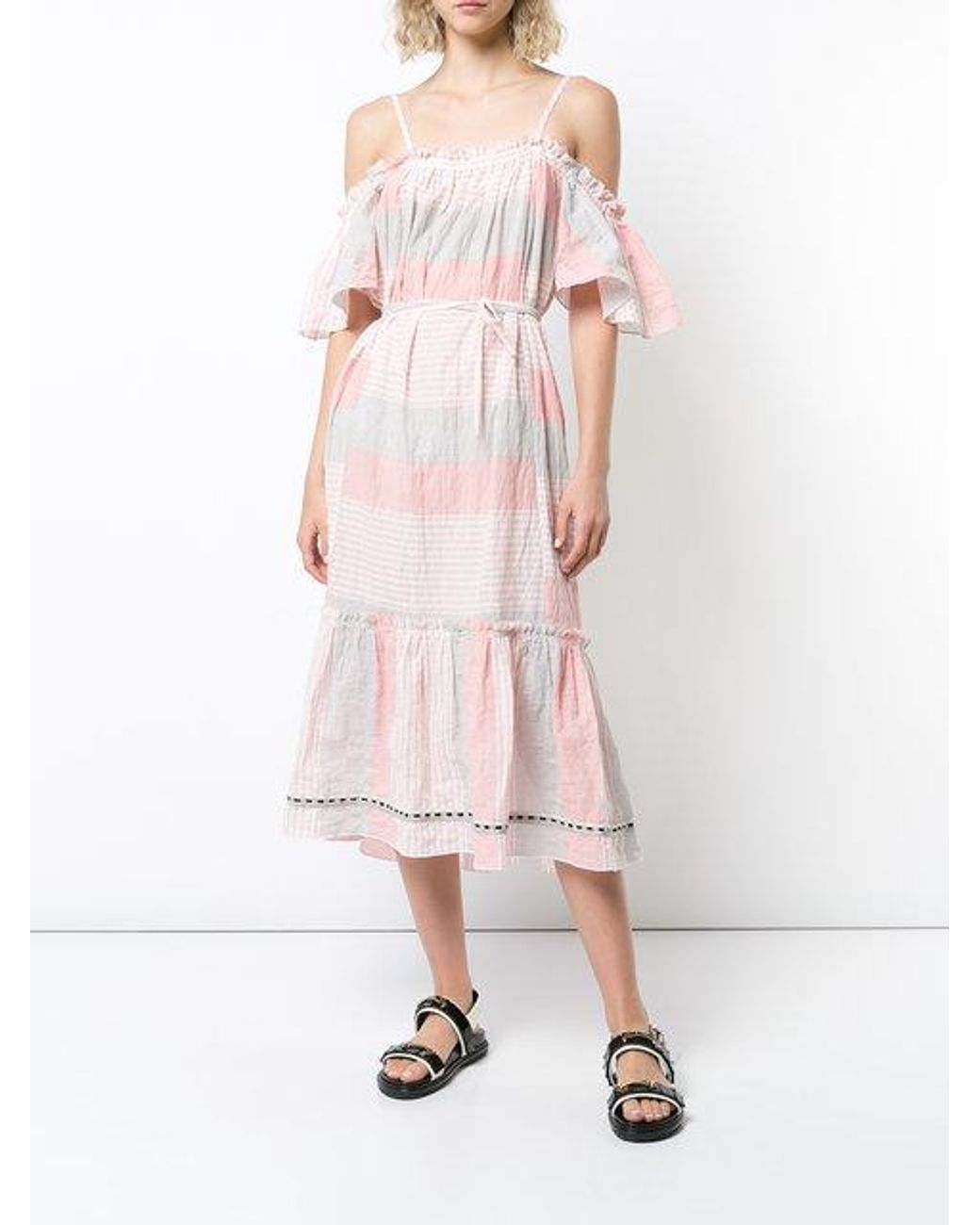 lemlem Cotton Dera Off Shoulder Dress in Pink & Purple (Pink) - Save 72 ...