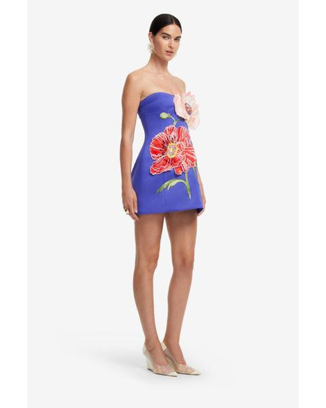 LEO LIN Rosario Appliqué Floral Bustier Mini Dress in Blue | Lyst
