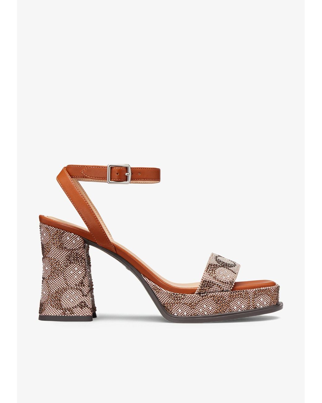 COACH Crystal Signature Jacquard Platform Sandals in Brown | Lyst