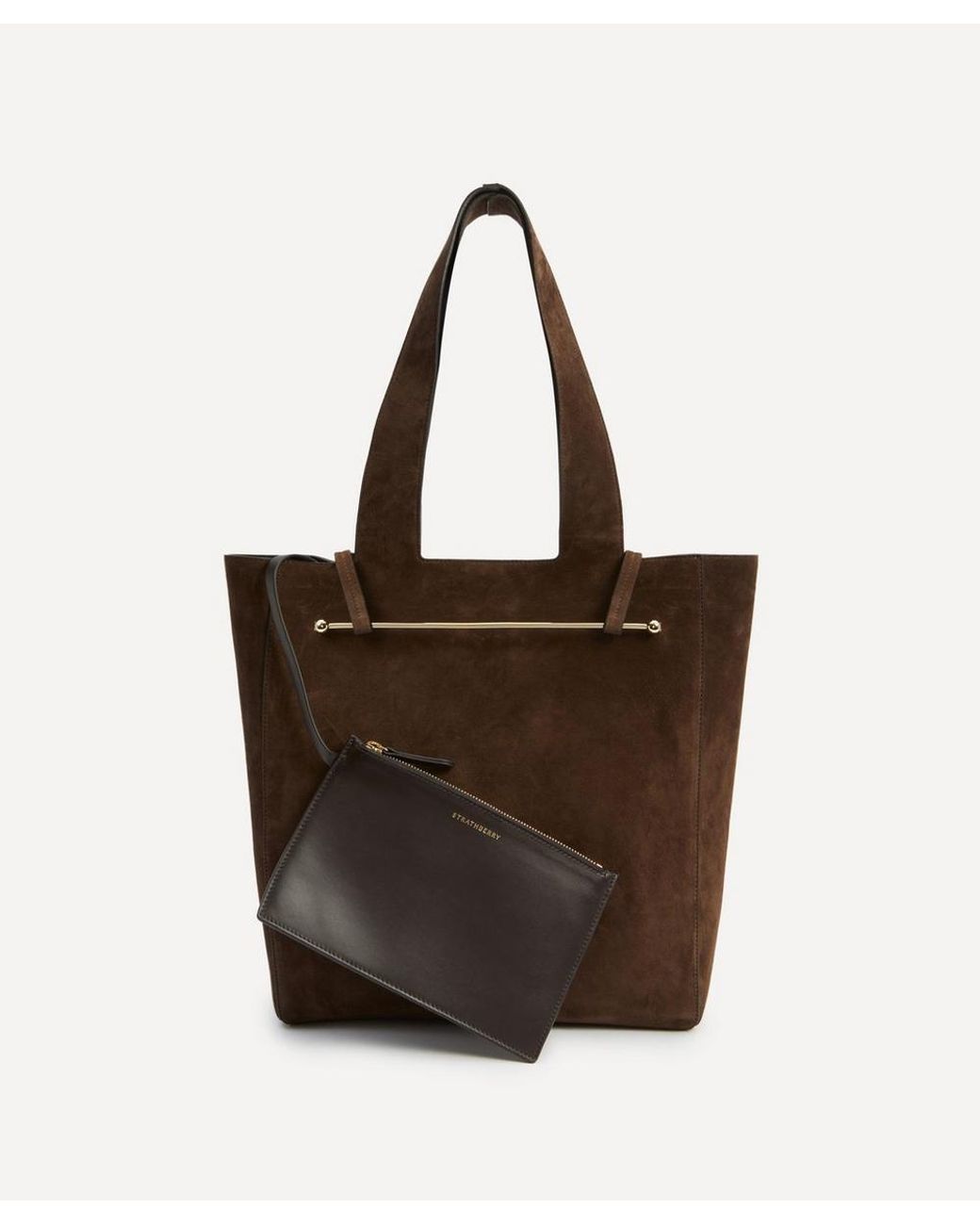 Strathberry Melody Suede Tote in Brown | Lyst
