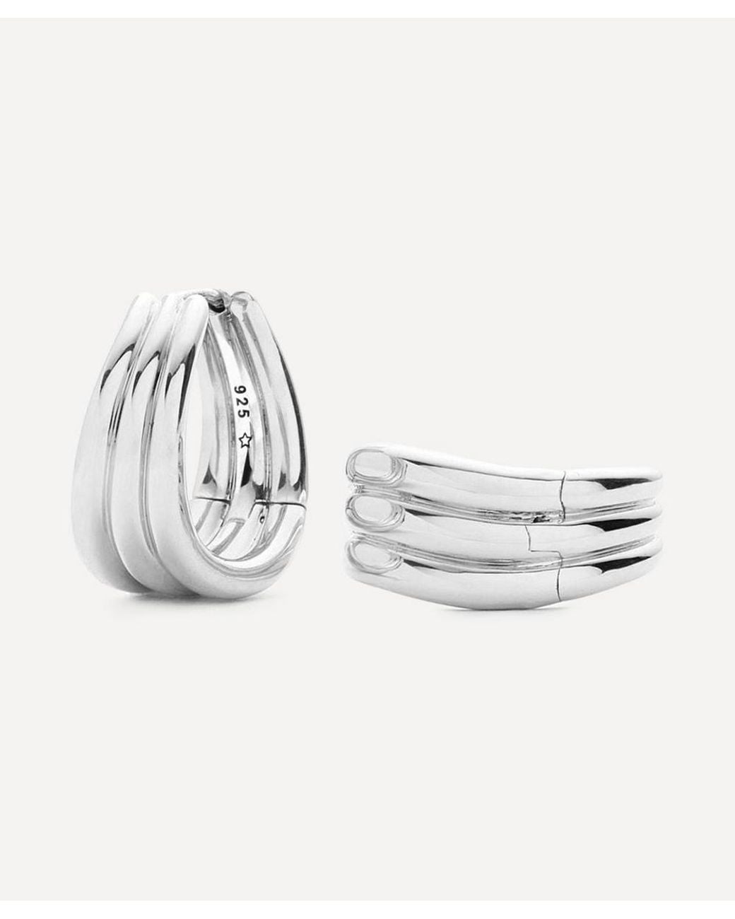 Missoma X Savi Rhodium-Plated Triple Ridge Hoop Earrings in Metallic | Lyst