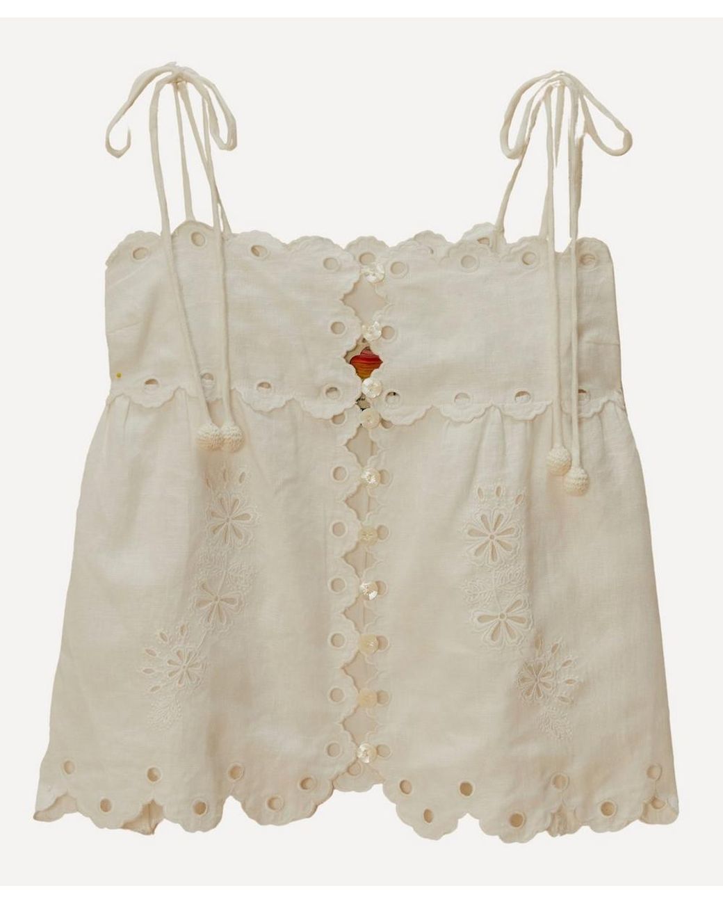 FARM Rio Off- Flowers Richelieu Linen Sleeveless Blouse in Natural ...