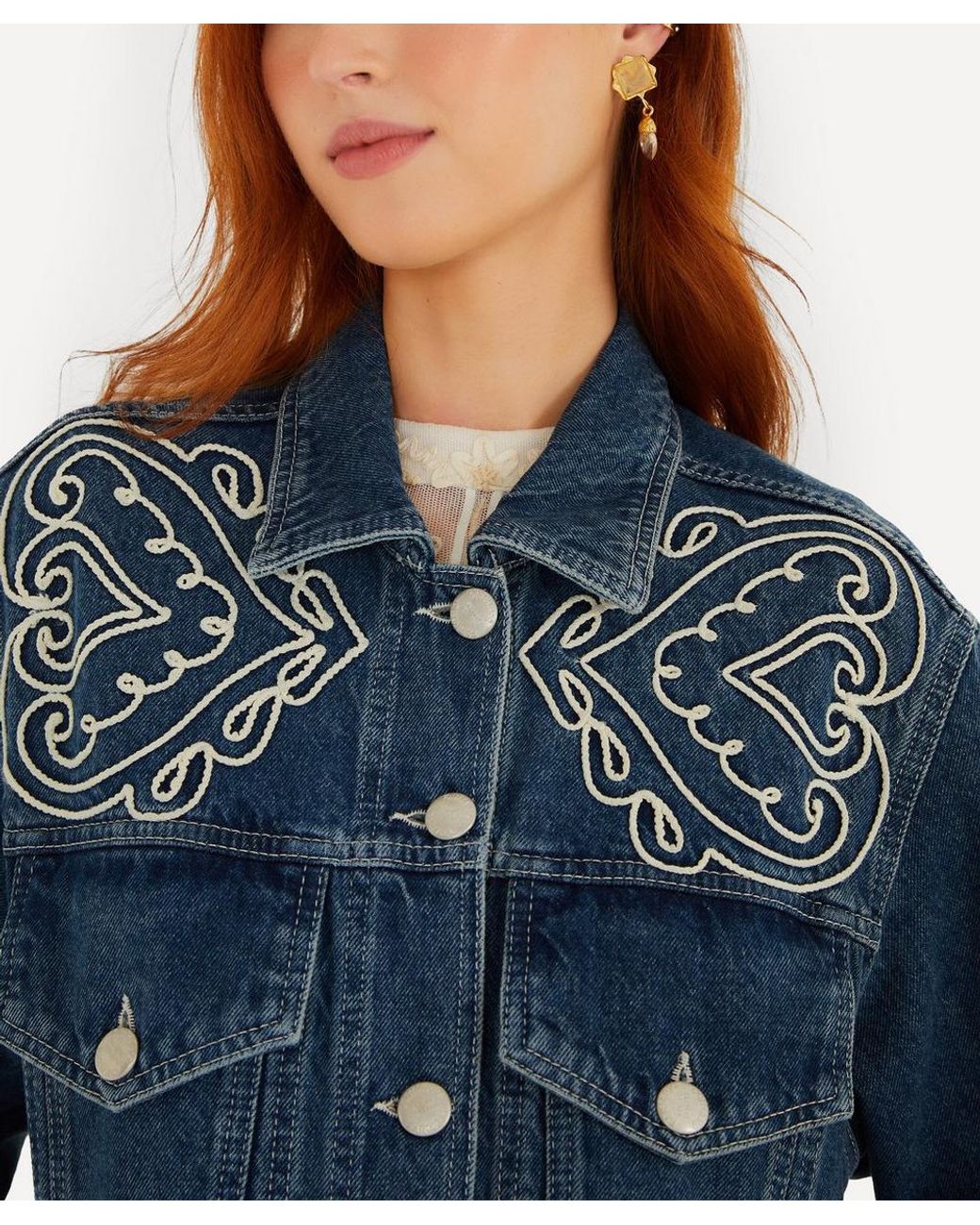 FARM Rio Cornely Buttoned Embroidered Jacket in Blue | Lyst