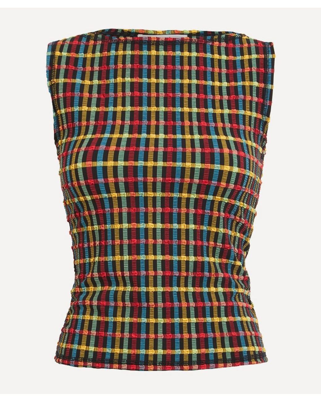 Peachy Den Cindy Gingham Seersucker Top in Black | Lyst