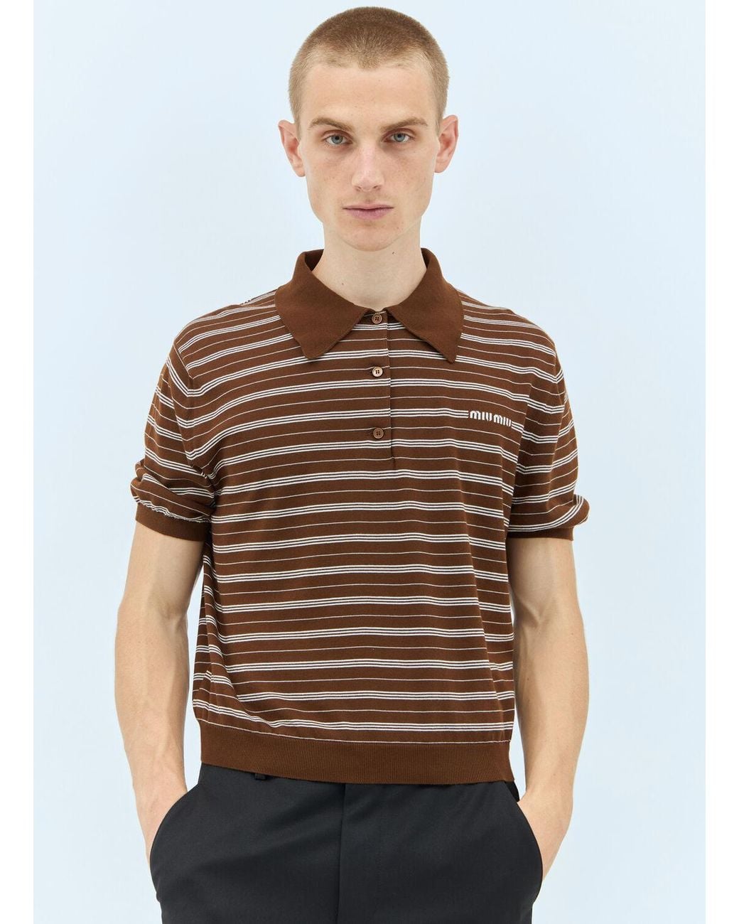 Miu Miu Striped Polo Shirt in Brown for Men | Lyst