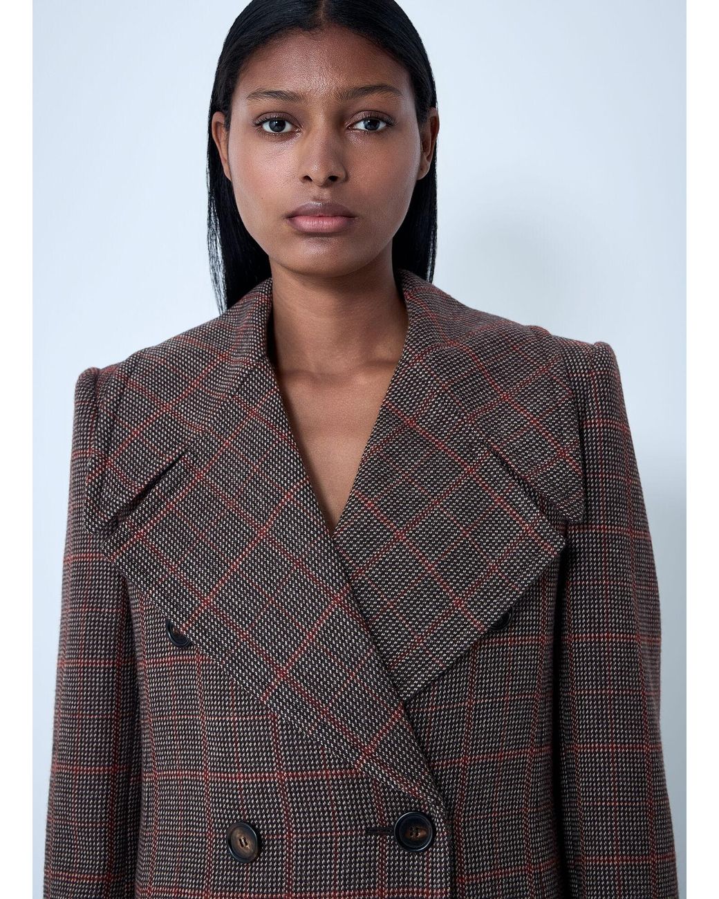 Chloé Double-Breasted Check Wool Coat in Blue | Lyst UK