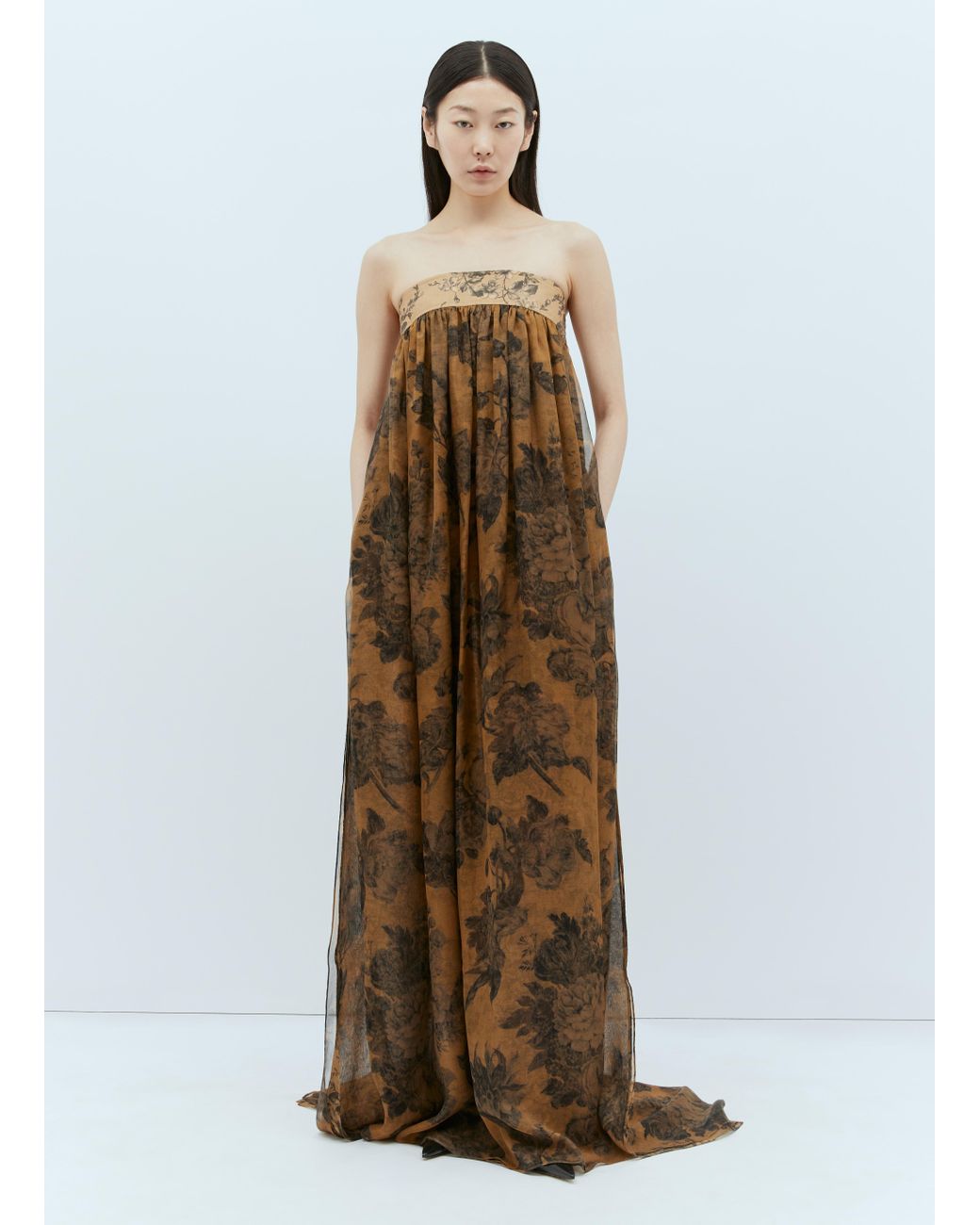 Max Mara Floral Silk Chiffon Bustier Dress in Natural | Lyst