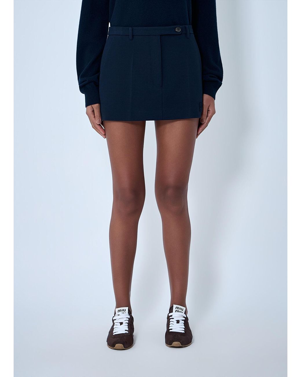 Miu Miu Milano Rib Mini Skirt in Blue | Lyst UK