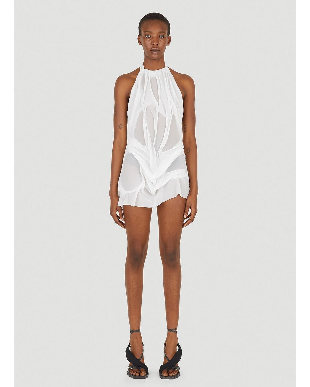 DI PETSA Wet Look Halter Mini Dress in White | Lyst