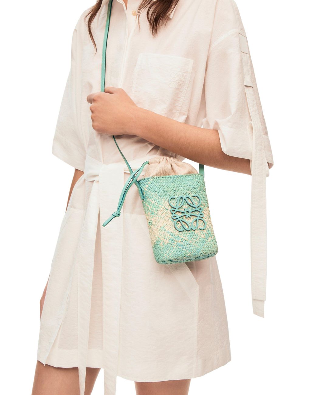 Loewe Luxury Square Pocket In Iraca Palm And Calfskin | Lyst