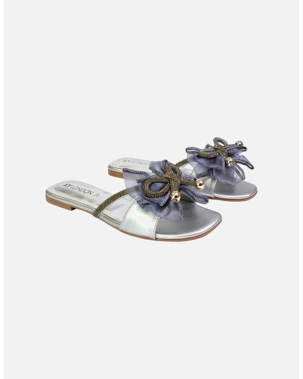 XY London Ladies Zendaya Diamante Mesh Bow Flat Sandals in Blue | Lyst UK