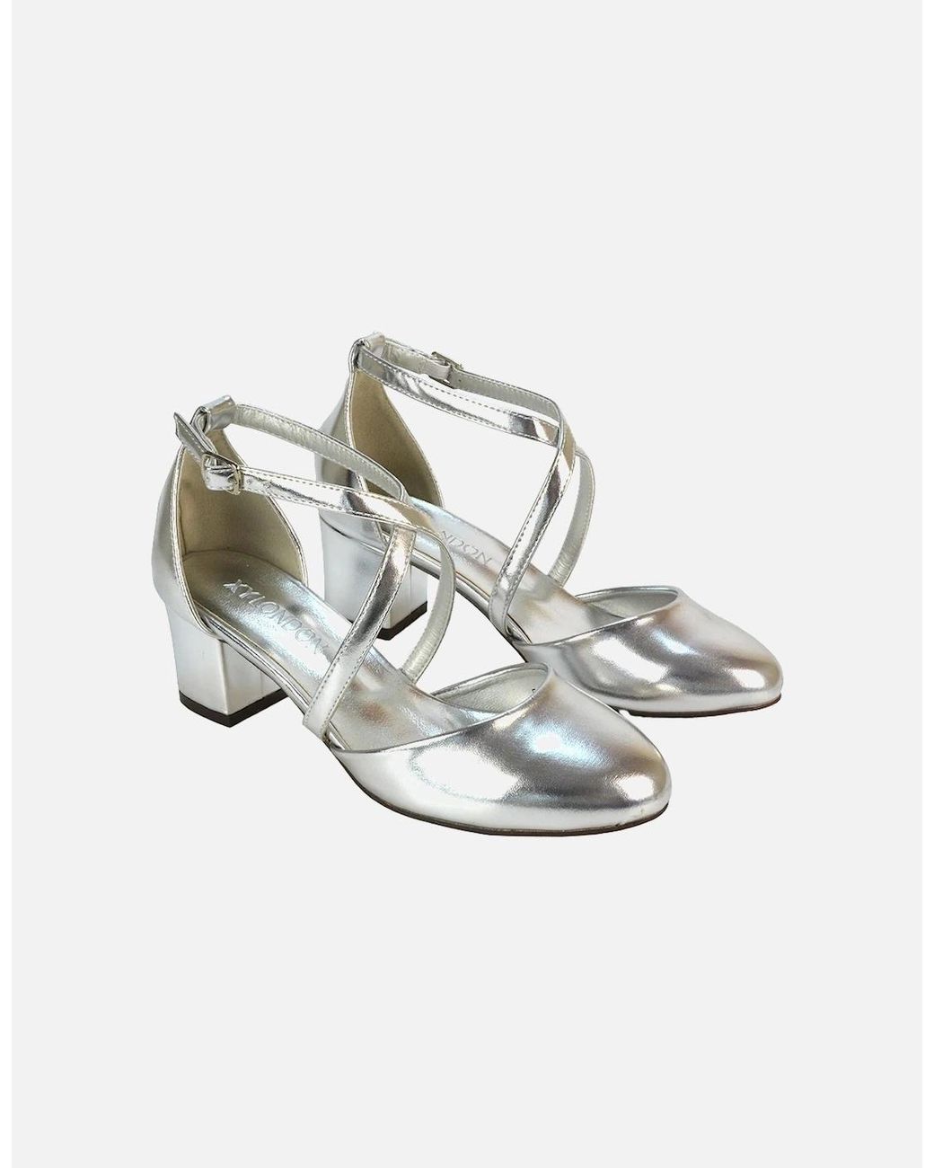 XY London Ladies Cindy Ankle Strap Low Mid Block Heel Court Shoes in ...