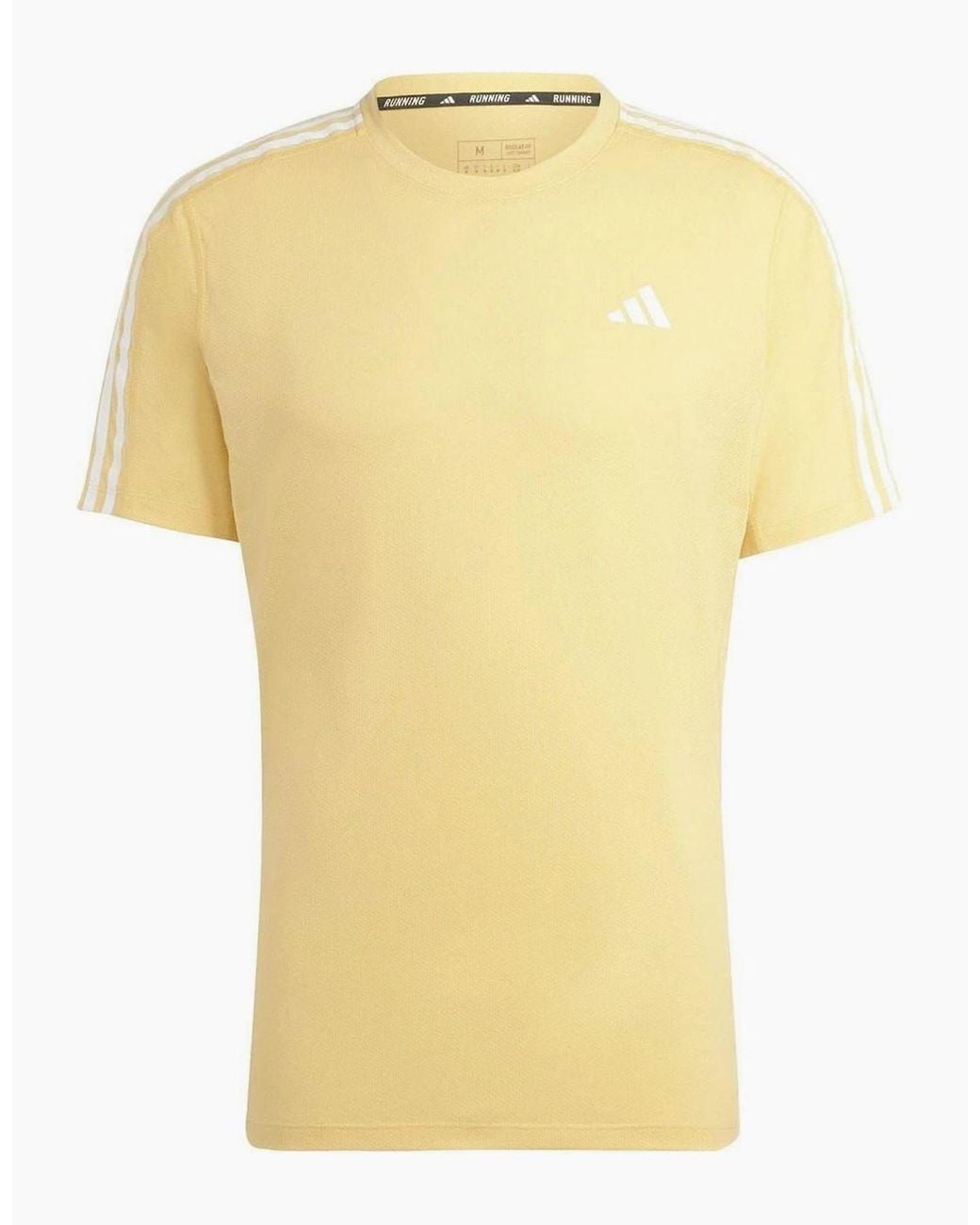 adidas The Run 3 Stripes T Shirt in Yellow | Lyst UK