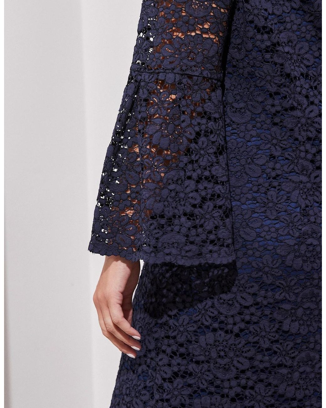 Live Unlimited London Lace Dress With Flute Sleeve in Blue | Lyst UK