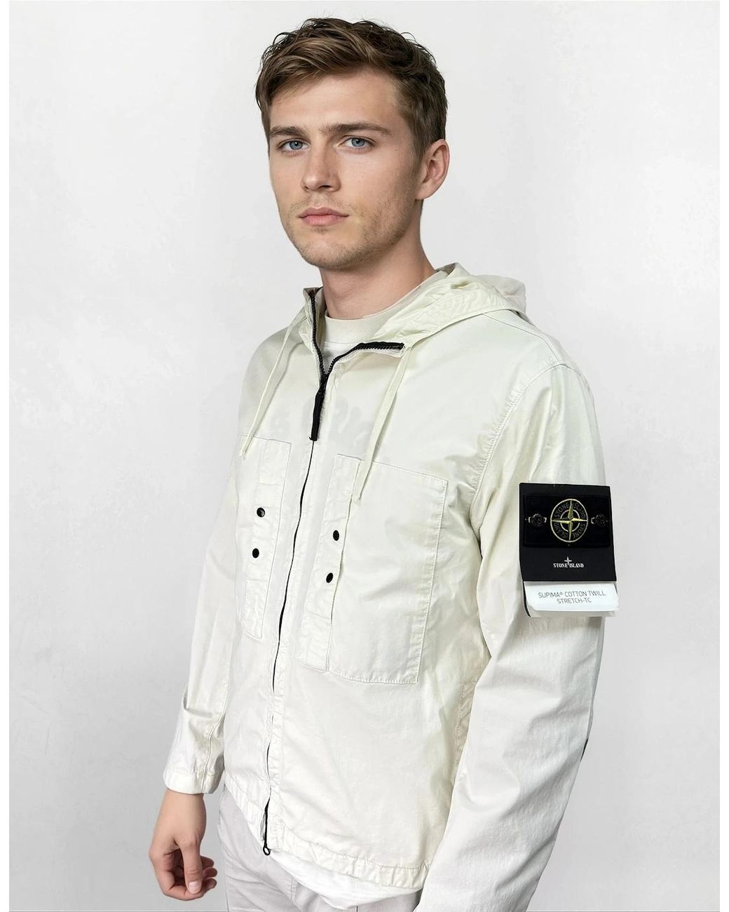 Stone Island Ivory Chest Pocket Hooded Jacket in White for Men | Lyst UK