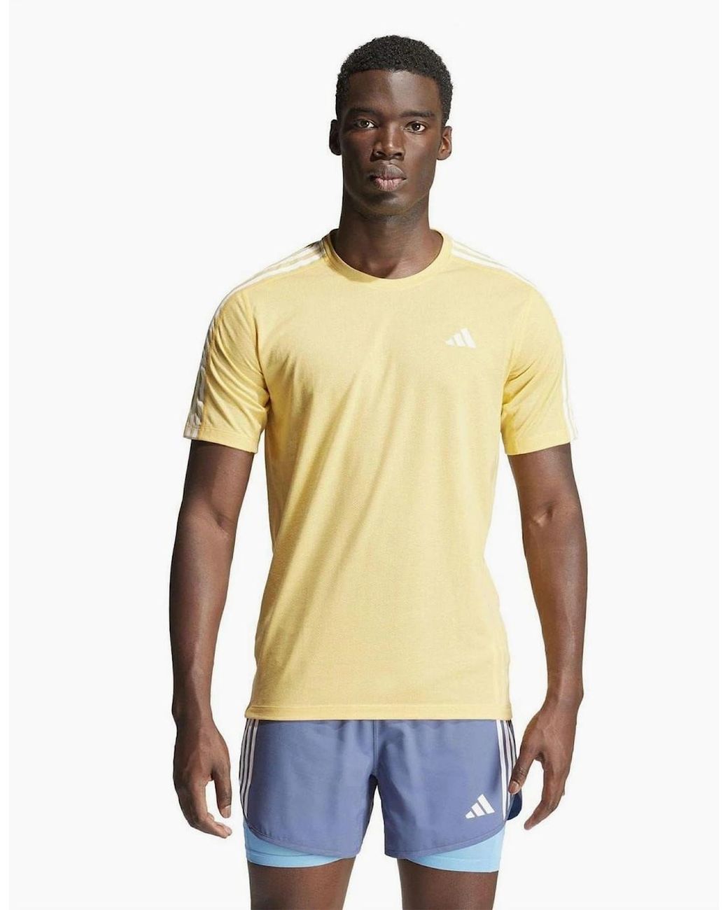 adidas The Run 3 Stripes T Shirt in Yellow | Lyst UK