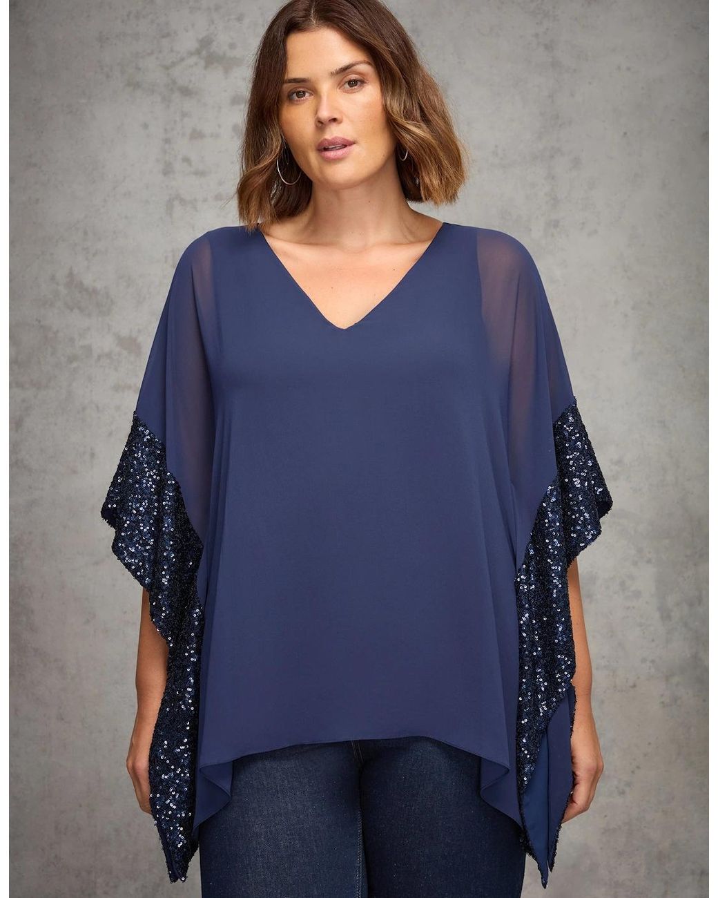 Live Unlimited London Overlay Top With Sequin Trim in Blue | Lyst UK