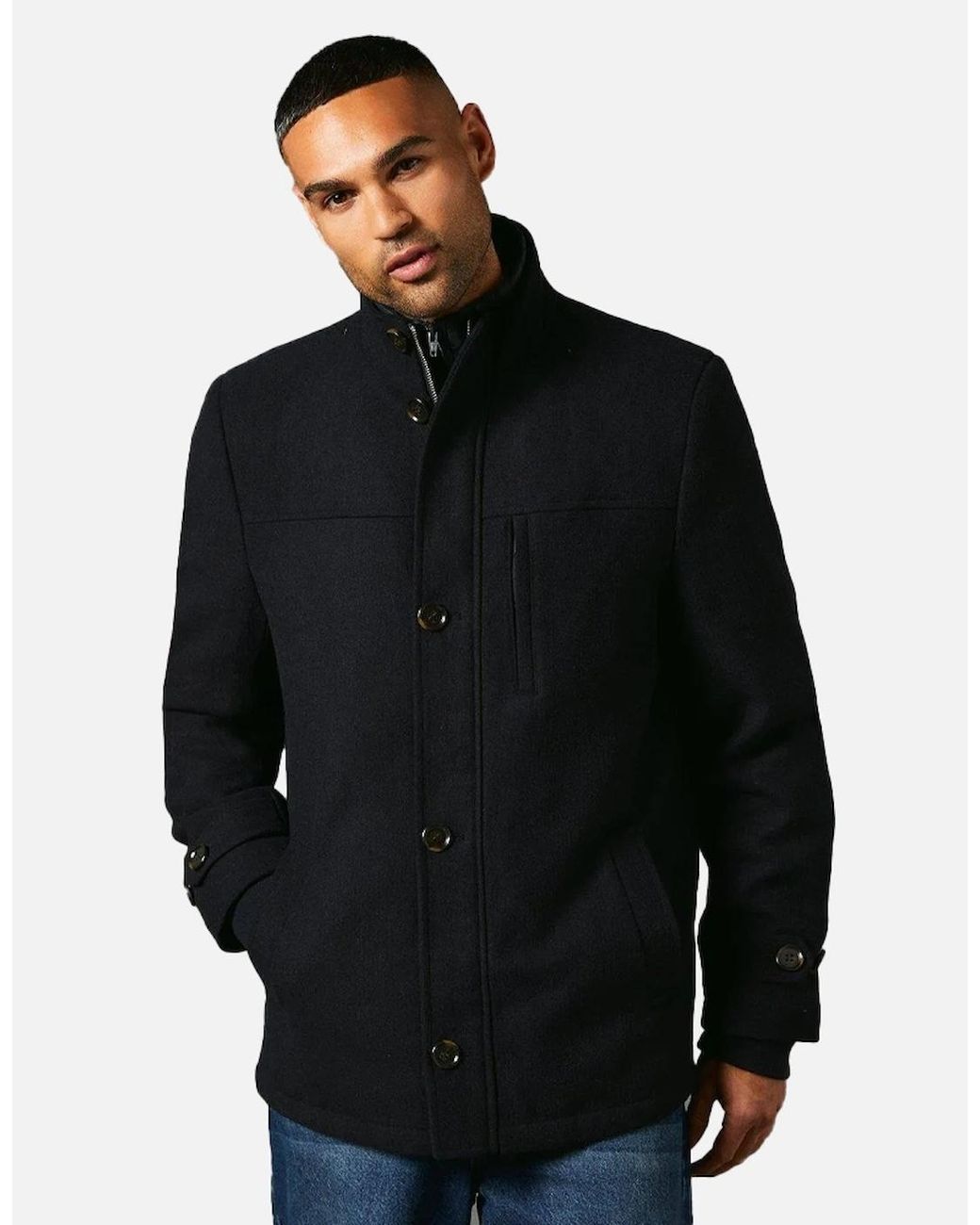 MAINE Wool Blend Funnel Neck Jacket in Black for Men | Lyst UK
