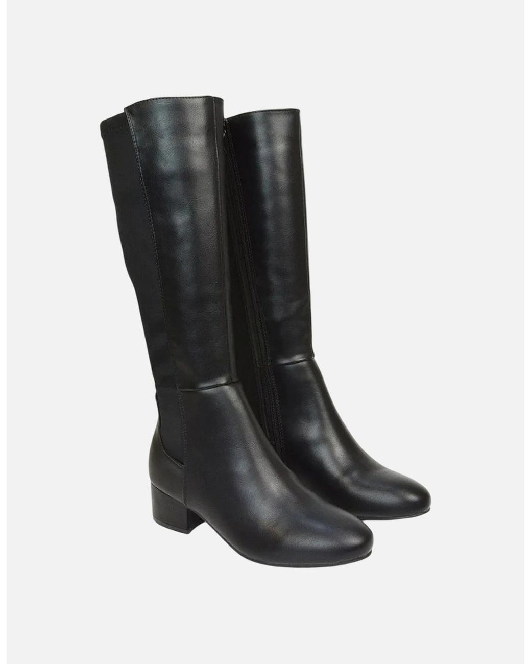 XY London Ladies Hannah Zip Elasticated Shaft Low Block Heel Long Boots ...