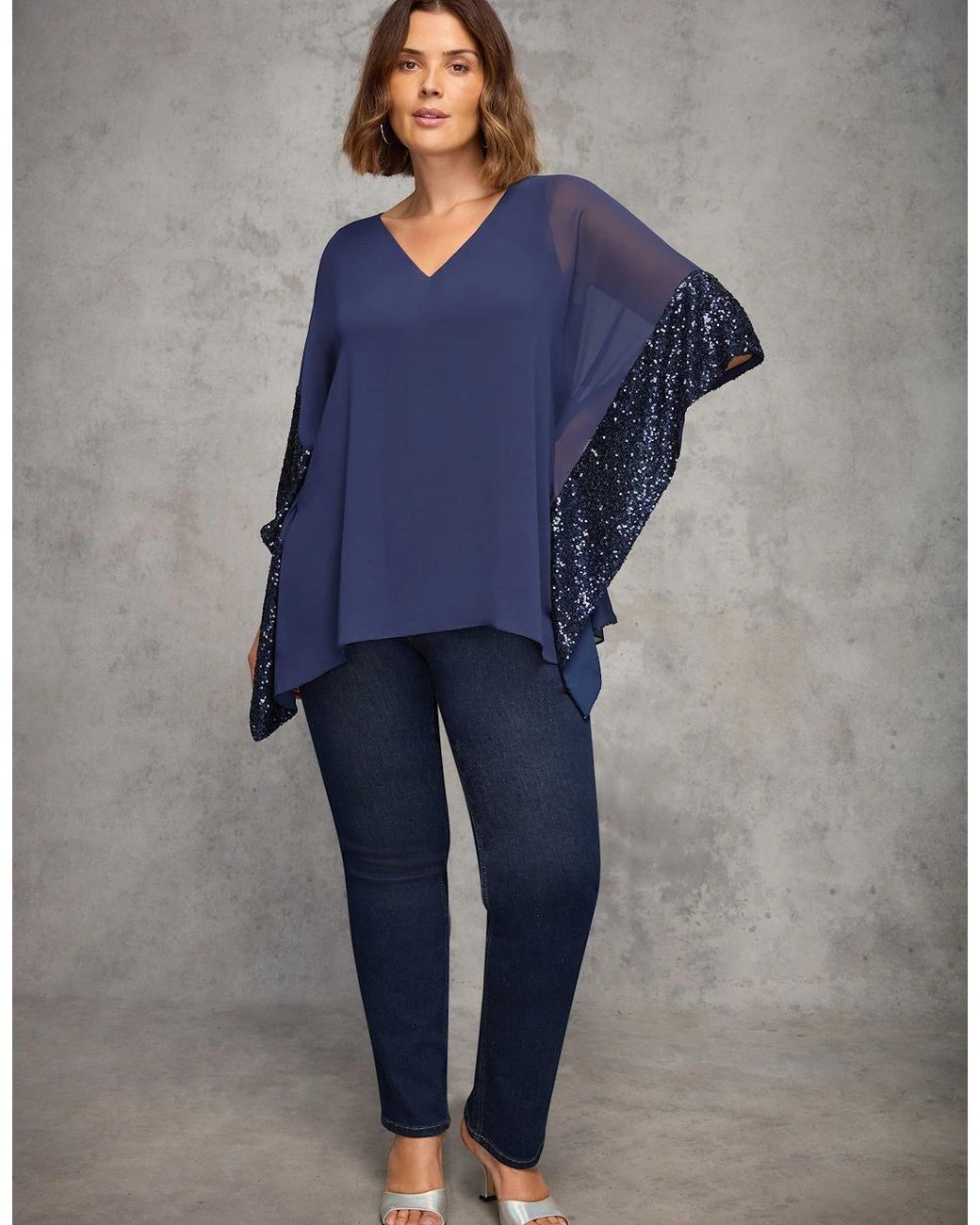 Live Unlimited London Overlay Top With Sequin Trim in Blue | Lyst UK