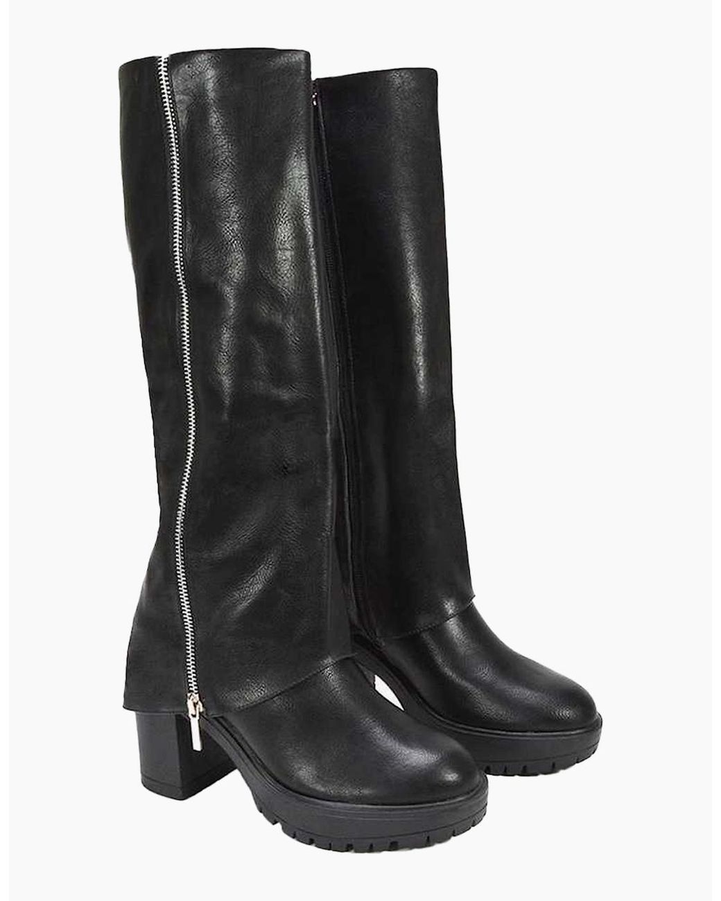 XY London Ladies Juliana Folded Collar Knee-High Boots in White | Lyst UK