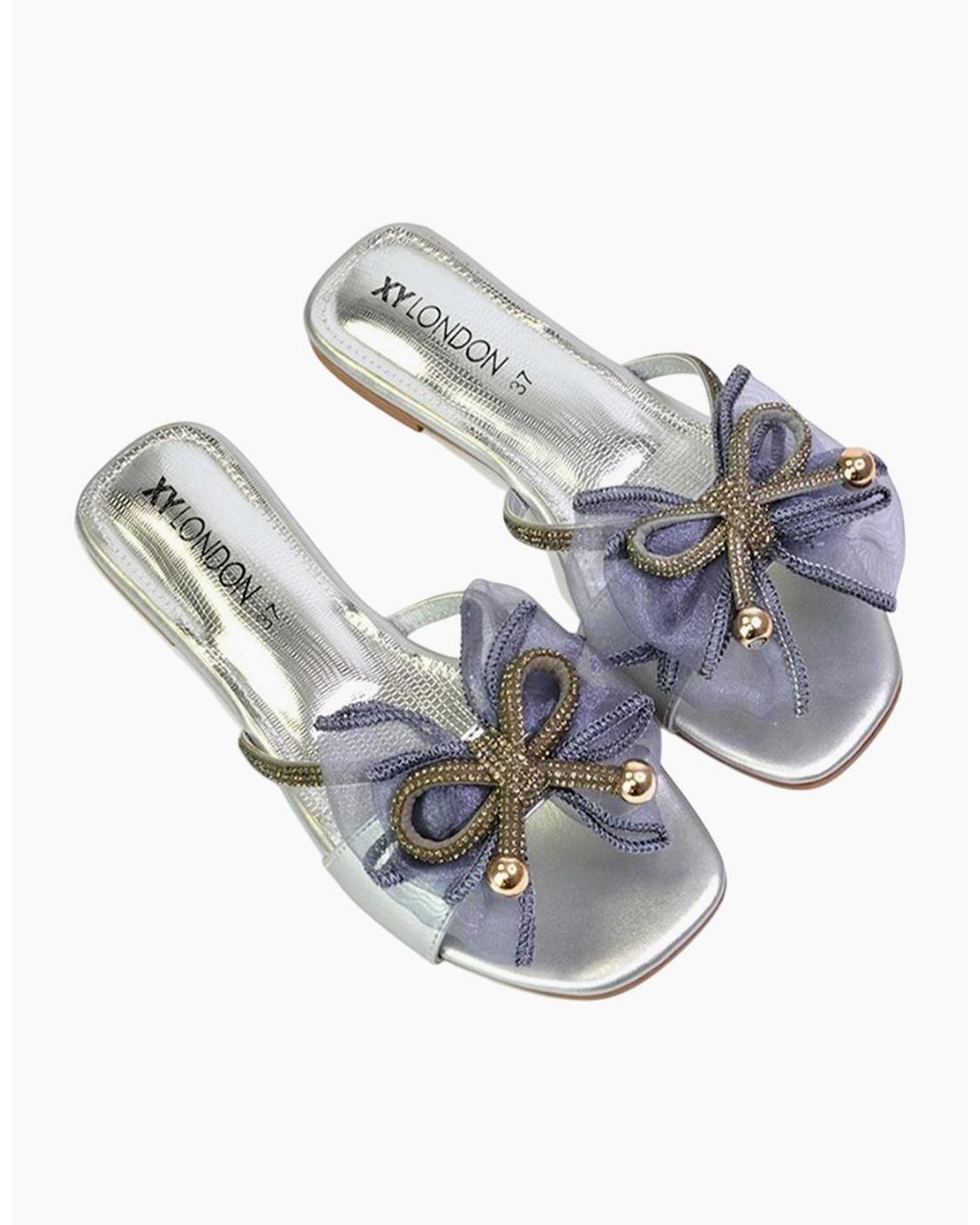 XY London Ladies Zendaya Diamante Mesh Bow Flat Sandals in Blue | Lyst UK