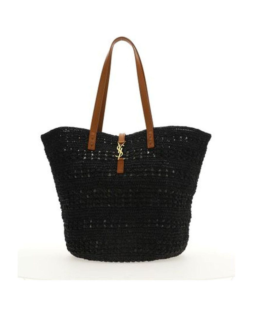 Saint Laurent Raffia Tote Bag With Monogram in Black | Lyst