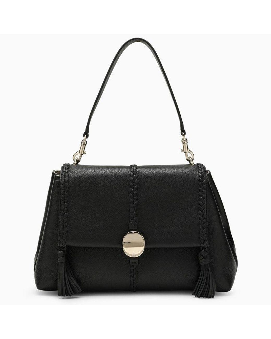 Chloé Penelope M Bag With Golden Logo in Black | Lyst