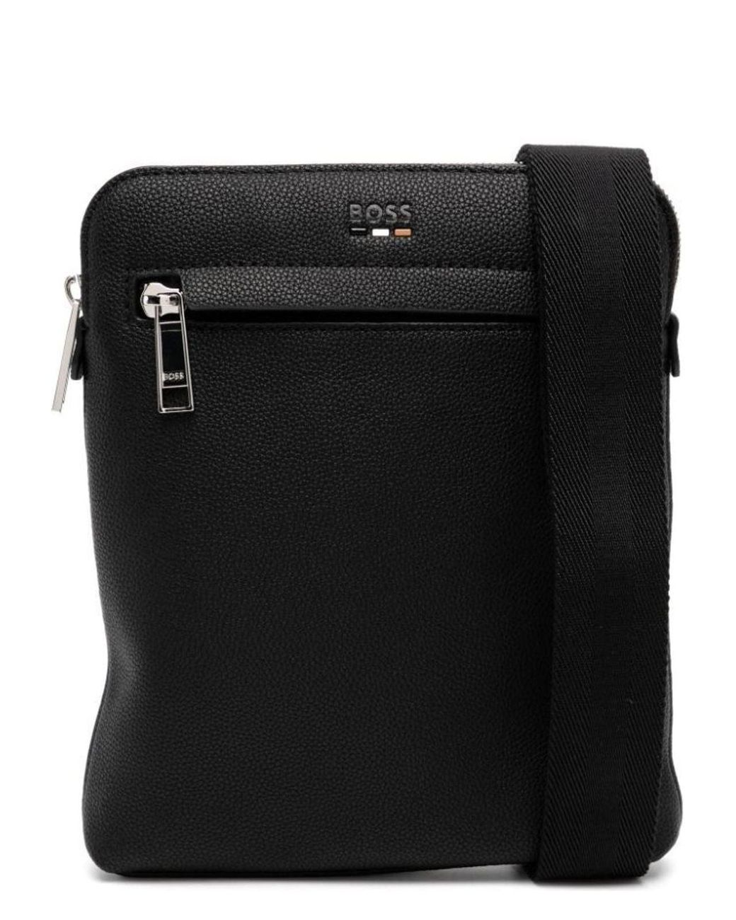 BOSS Logo Debossed Messenger Bag in Black for Men | Lyst