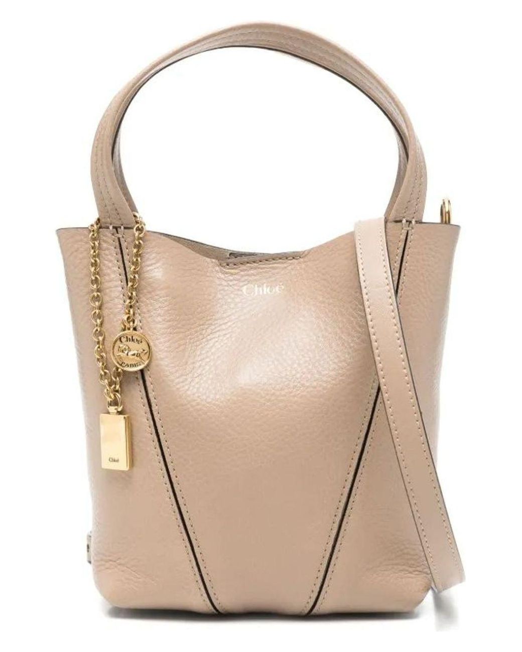 Chloé Spin Small Grained Leather Tote Bag in Natural | Lyst