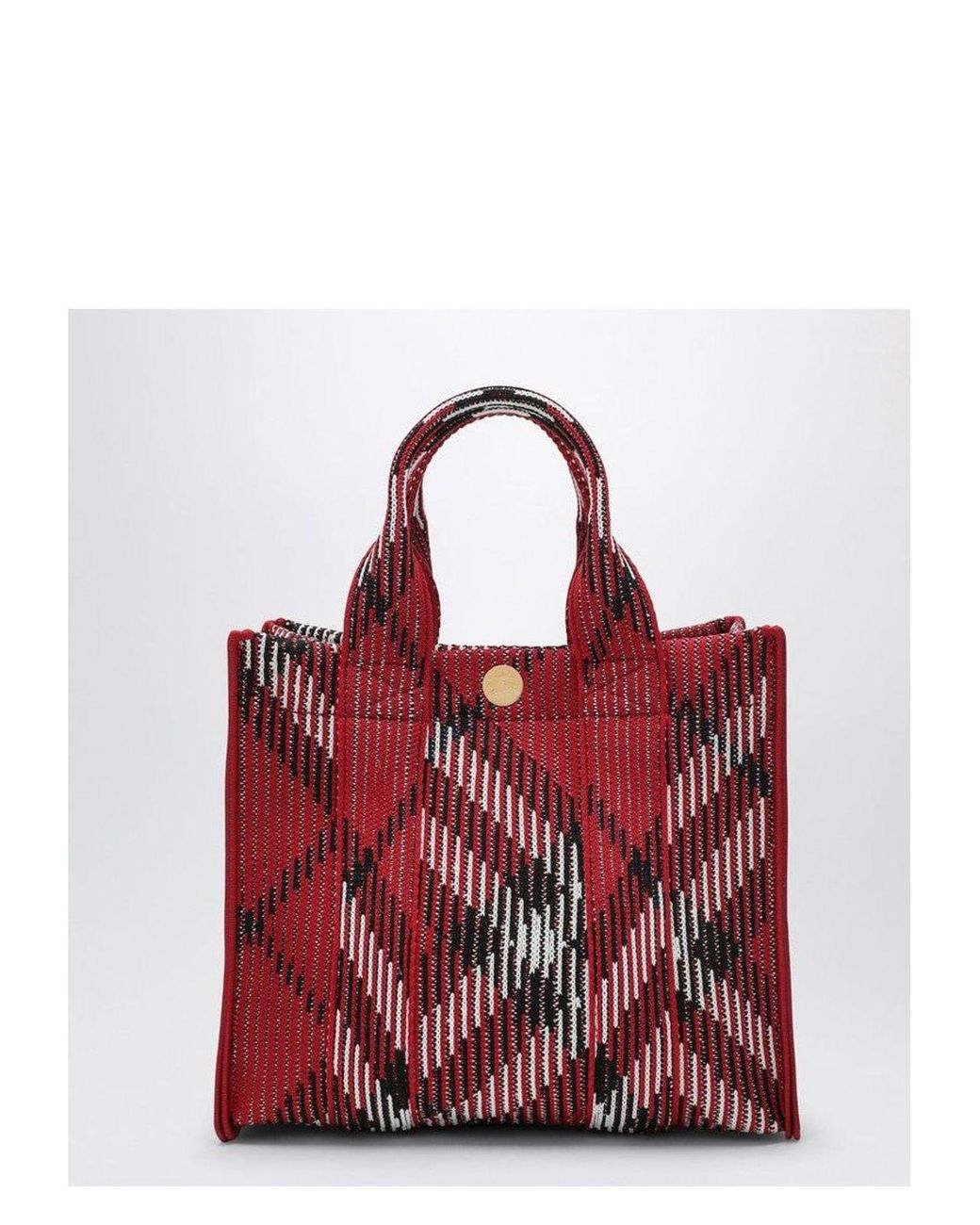 Burberry Mini Knitted Tote Bag With Check Pattern in Red | Lyst UK