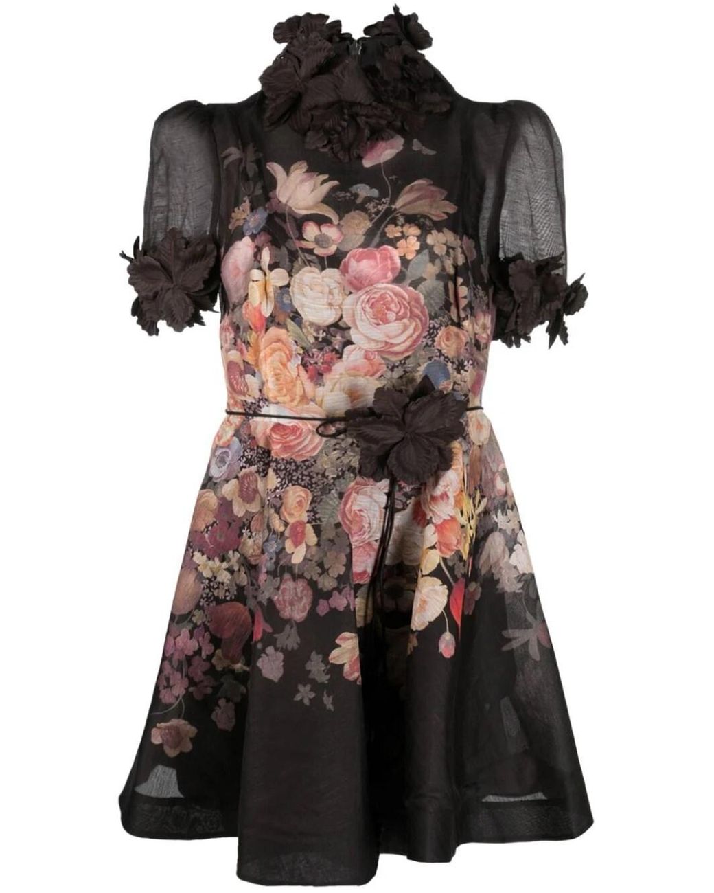 Zimmermann Floral-appliqué Tied-waist Minidress in Black | Lyst