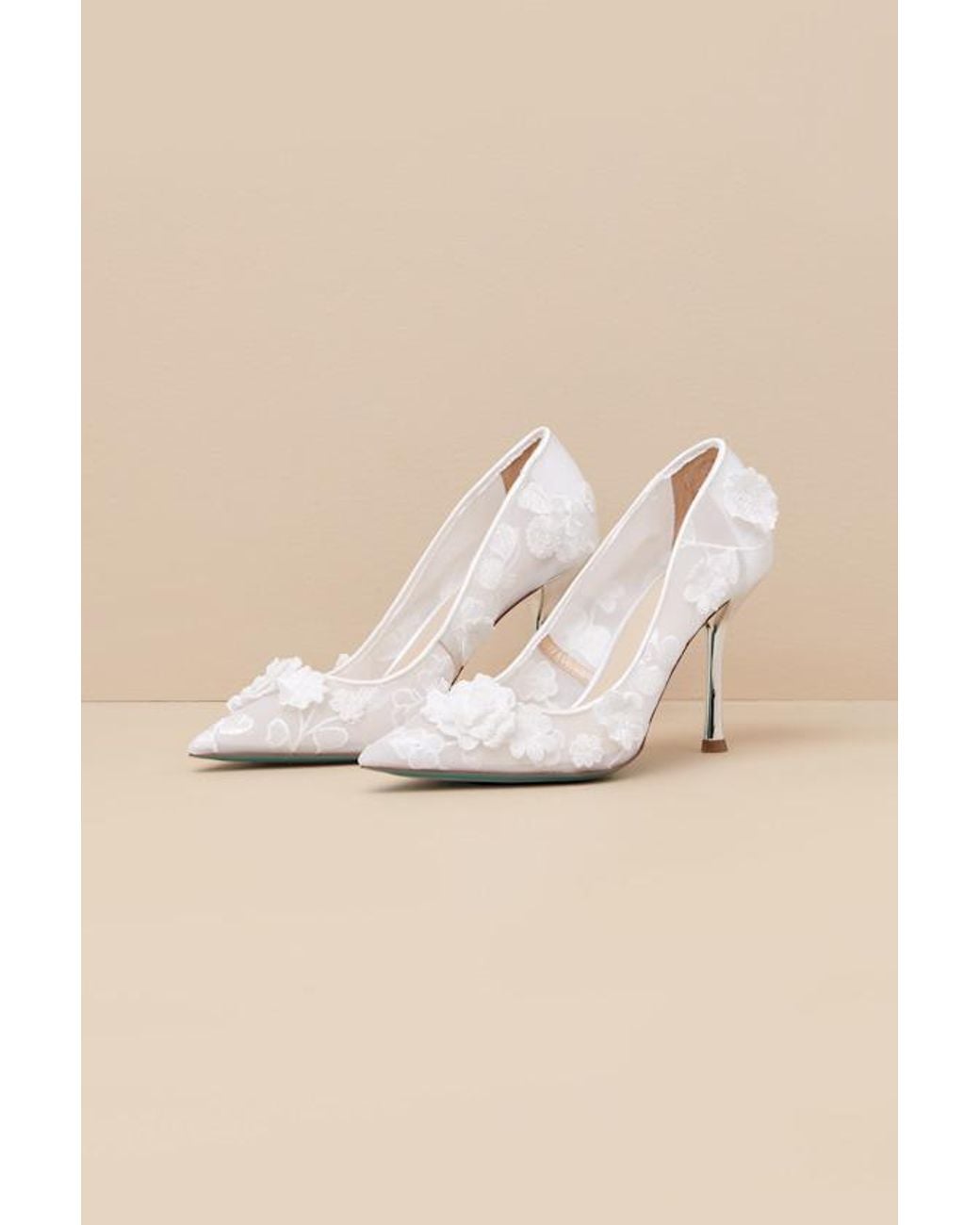 Betsey Johnson Sb-Aimey Lace Mesh Floral Embroidered Pumps in Natural ...